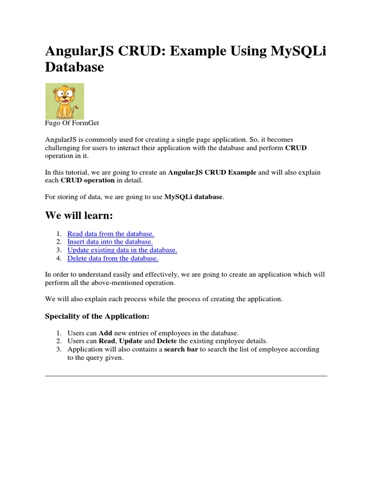 Angularjs Crud: Example Using Mysqli Database: We Will Learn | PDF | Databases | Information ...