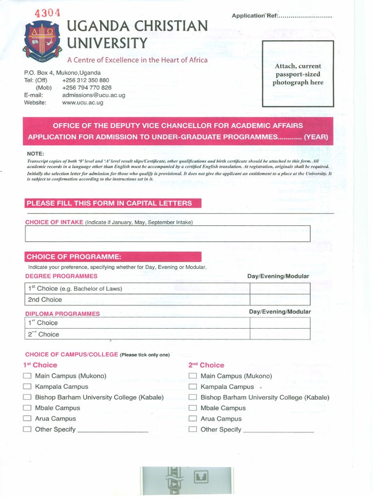 UCU Undergraduate Application Form | PDF