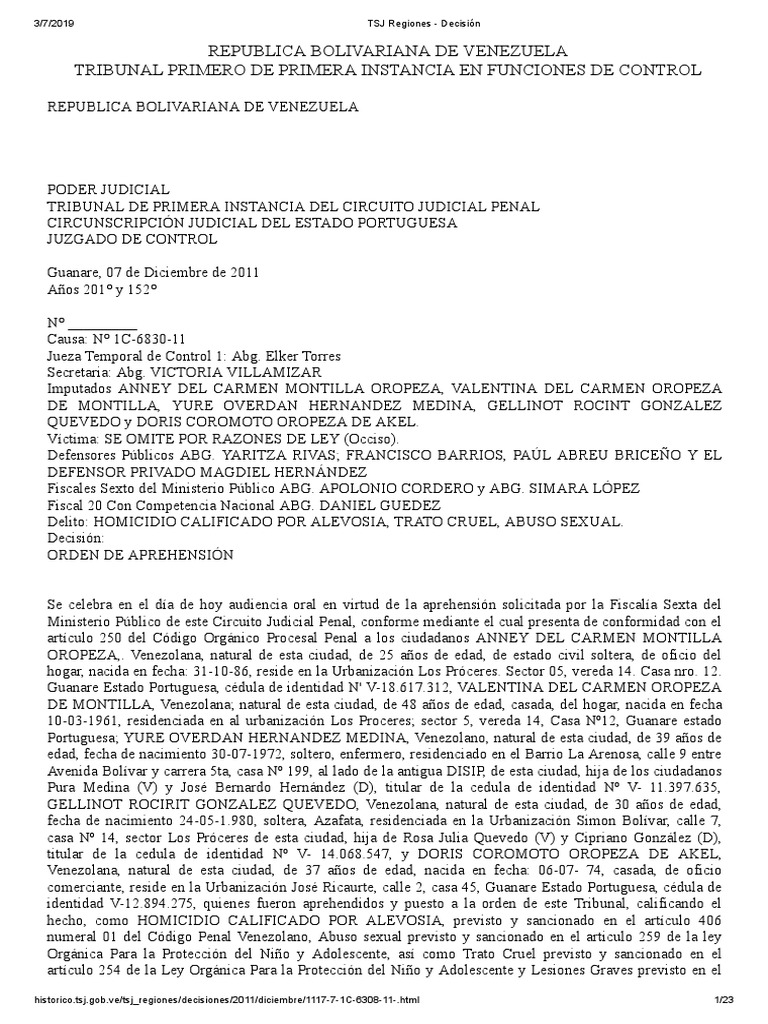 TSJ Regiones - Decisión Caso de Dayan Gonzalez | PDF | Venezuela ...