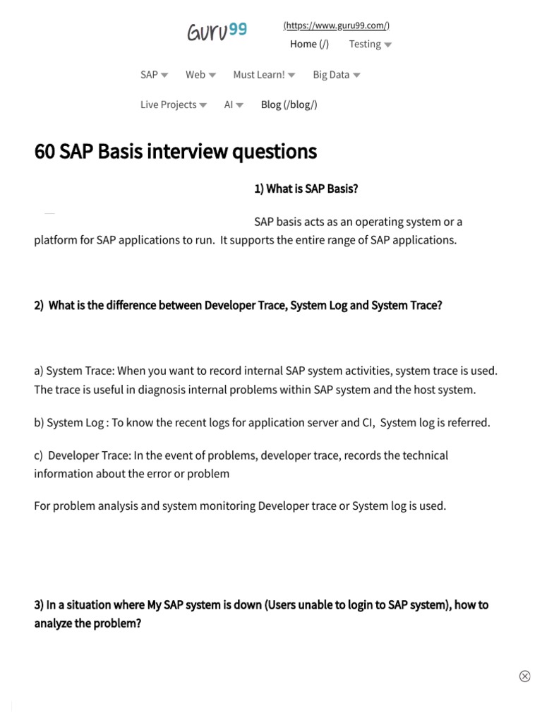 SAP Basis Interview Questions Guide | PDF | Kernel (Operating System ...