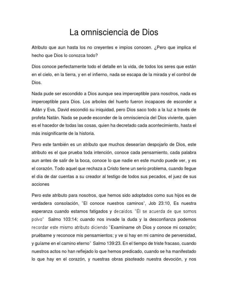 La Omnisciencia de Dios | PDF | Oración | Dios