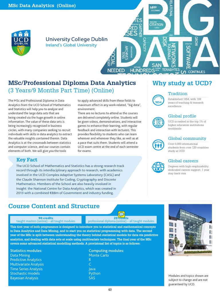 Msc/Professional Diploma Data Analytics: Why Study at Ucd? | PDF | Analytics | Data Analysis