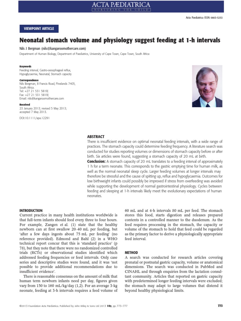 Neonatal Stomach Volume and Physiology Suggest Feeding at 1-h Intervals ...