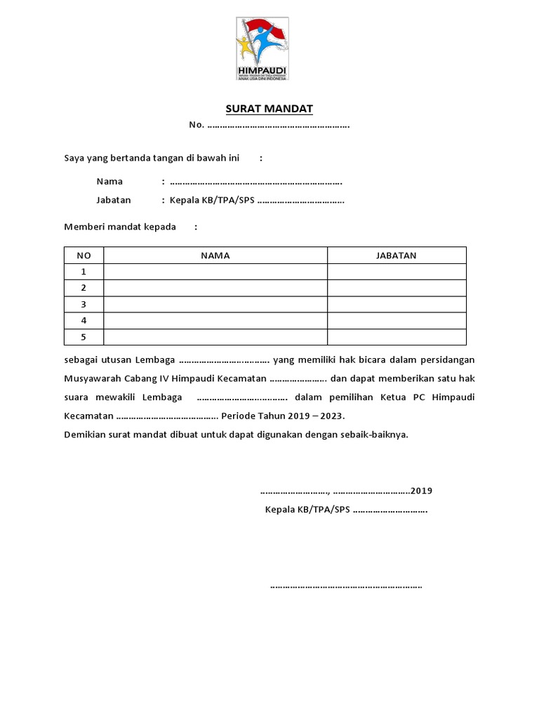 Surat Mandat Muscab 2019 | PDF