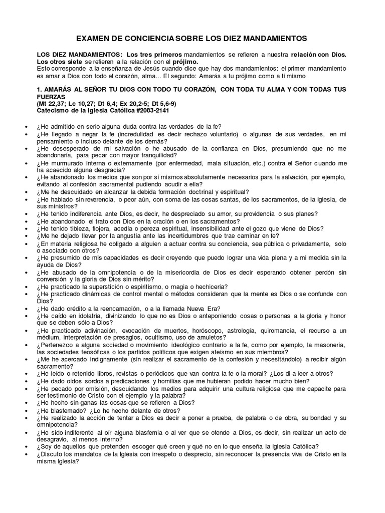 Examen de Conciencia Sobre Los Diez Mandamientos | PDF | Iglesia Católica | Amor