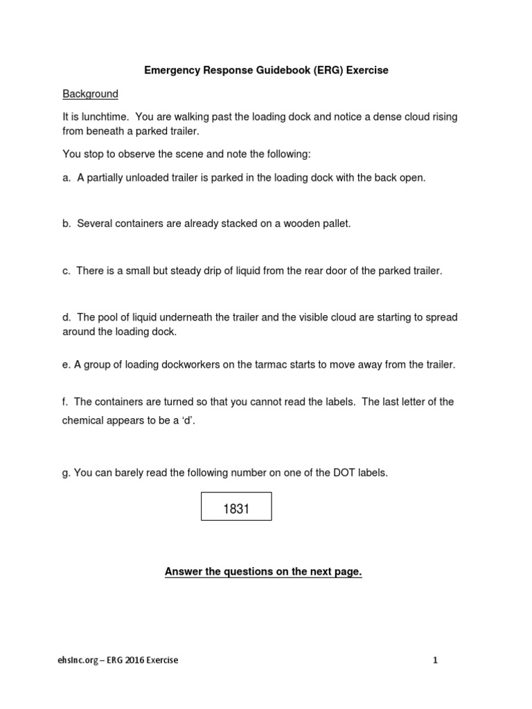 Emergency Response Guidebook (ERG) Exercise | PDF