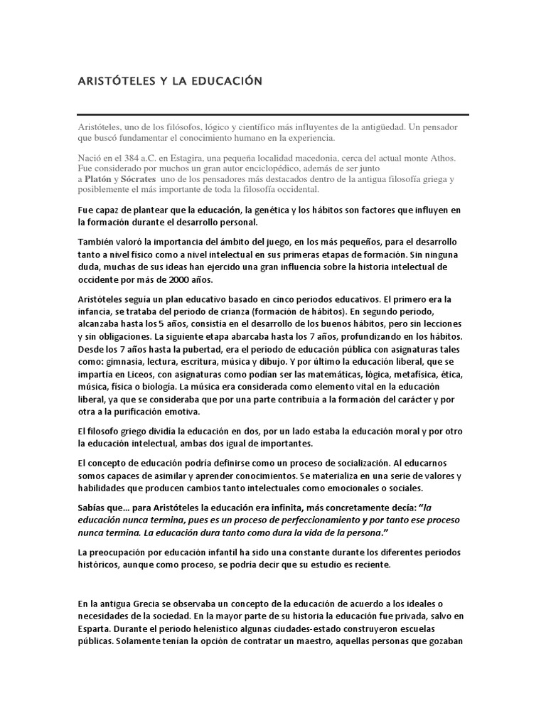 Aristóteles Y Platón La Educación Pdf Platón Sócrates