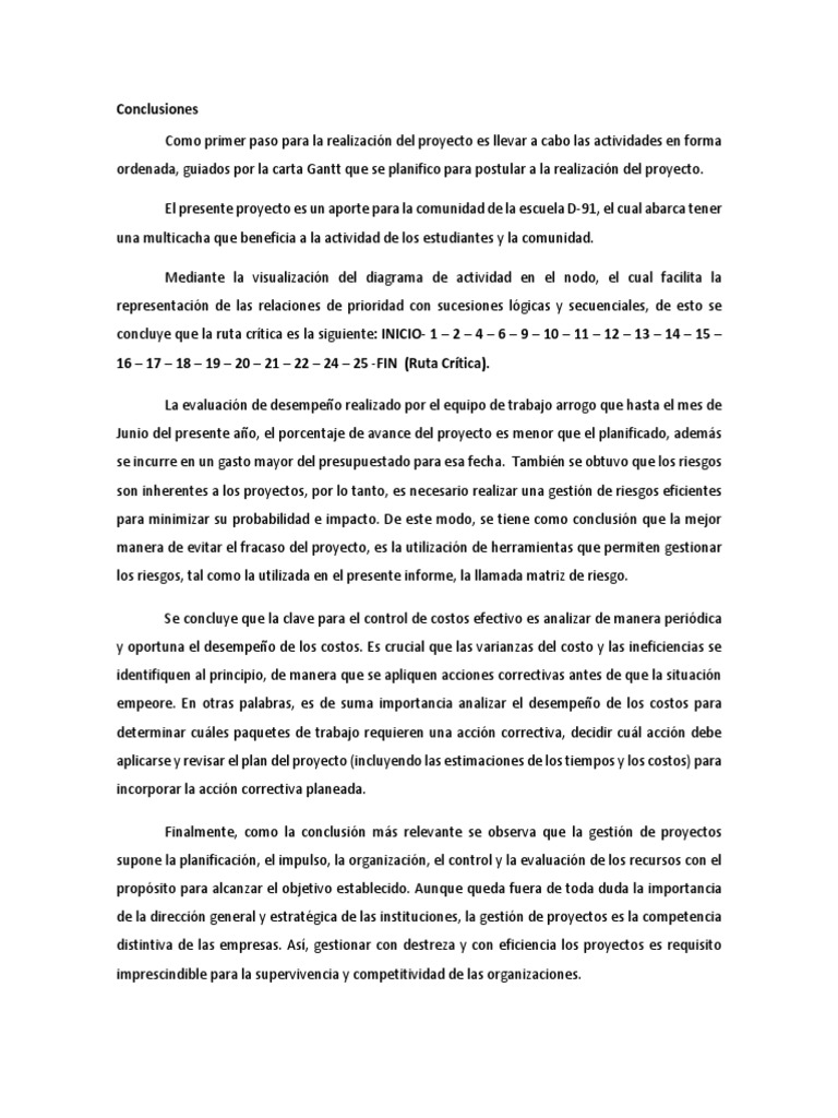 Conclusion Es | PDF | Gestión de proyectos | Business