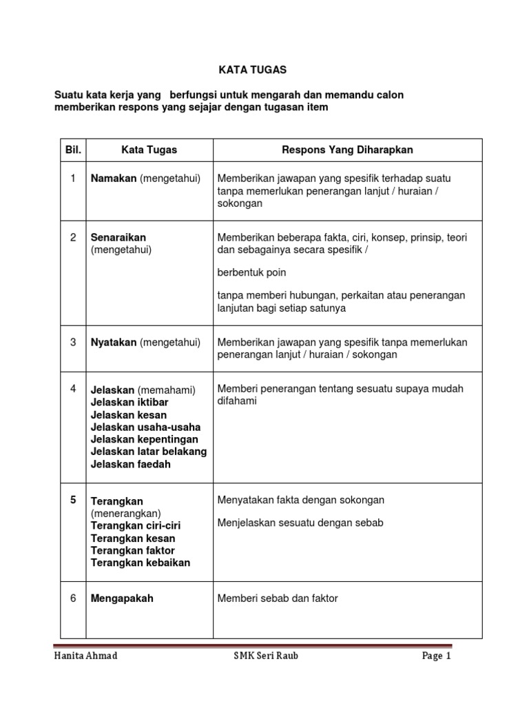 Contoh Kata Tugas PDF | PDF