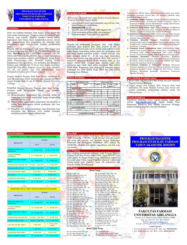 Leaflet Prodi s2 Ilmu Farmasi FF Unair Gasal G | PDF