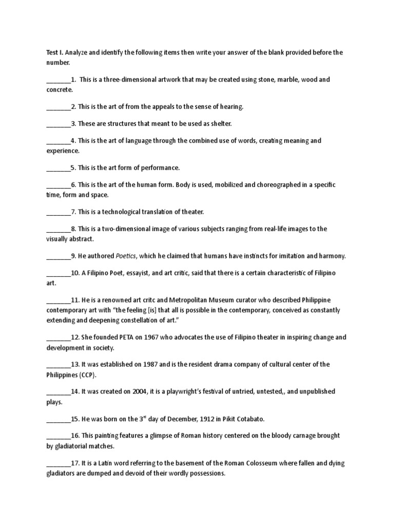 Contemporary Arts Midterm Exam Guide | PDF | Paintings | Sculpture