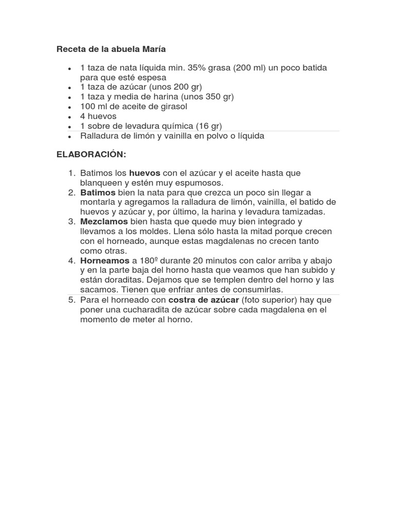Receta de La Abuela María | PDF
