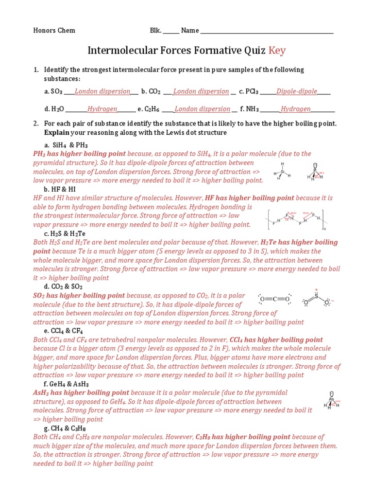 In Term Ol Forces Form Quiz Key | PDF | Chemical Polarity ...