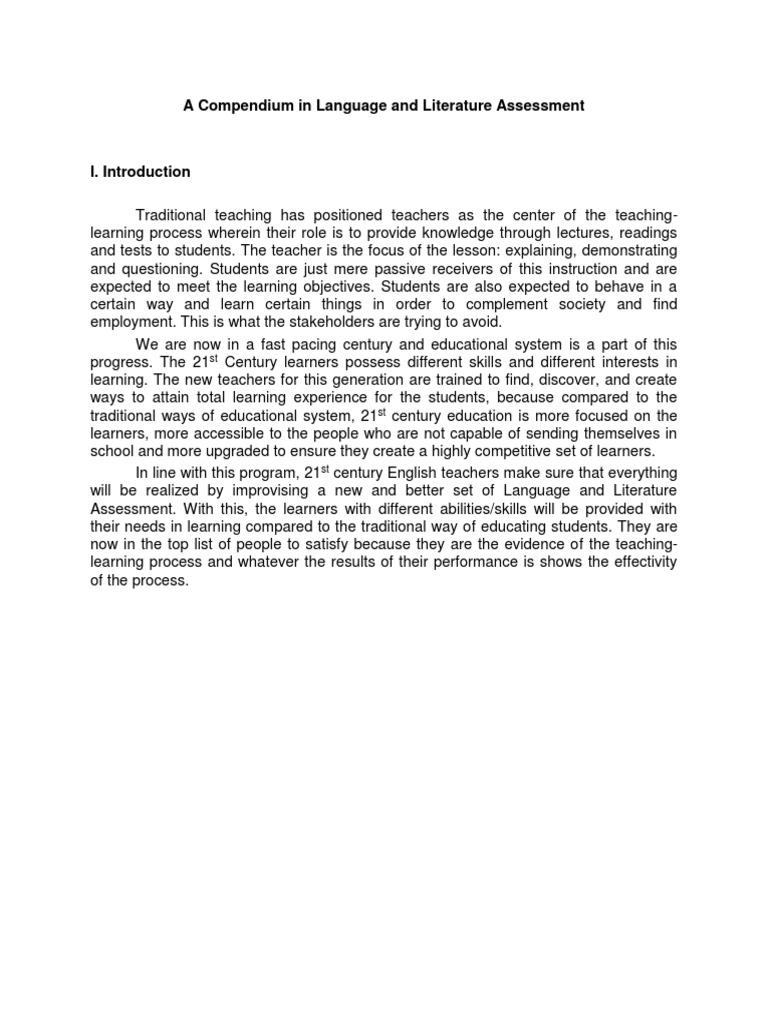 A Compendium in Language and Literature Assessment | PDF | Educational ...