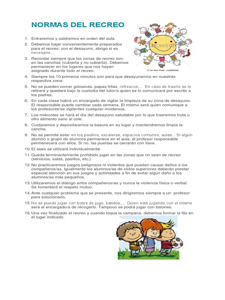 Normas para el Recreo Escolar | PDF | Estudios de idiomas extranjeros ...
