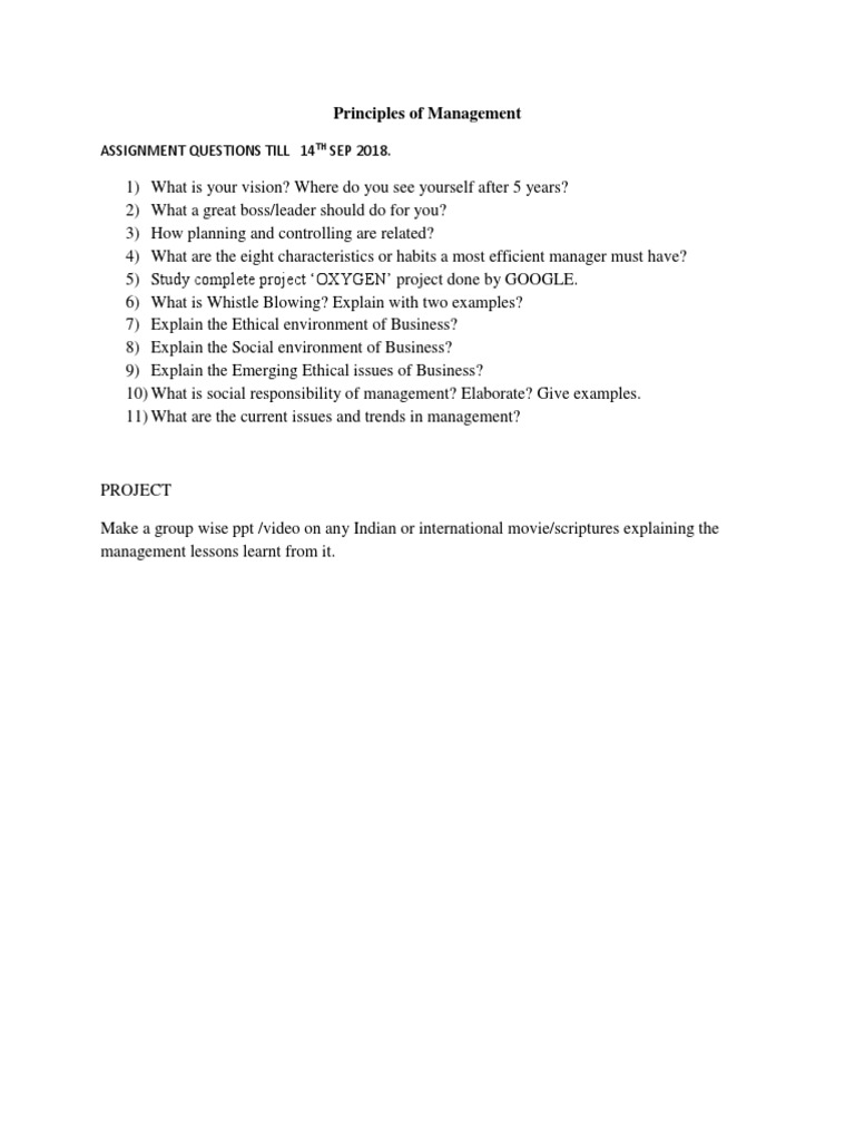 Management Principles Assignment Questions | PDF