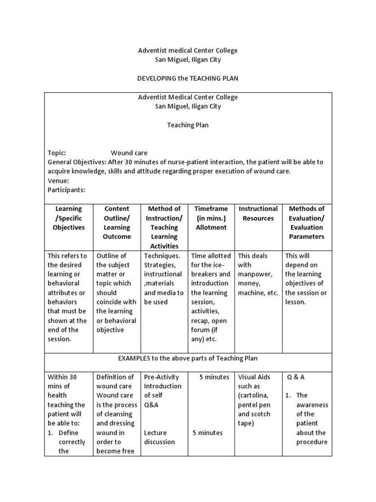 Health Teaching Plan Format | PDF | Needs Assessment | Health Education