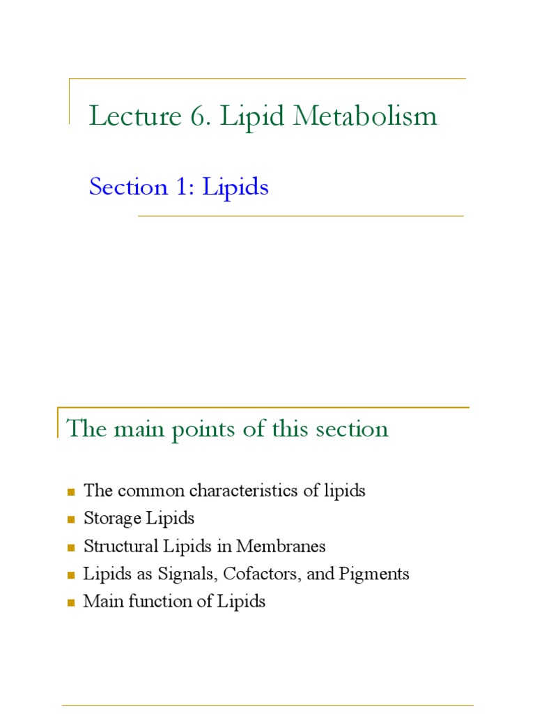 Lecture 6 Lipid Metabolism Section 1 Lipids Pdf Lipid Triglyceride