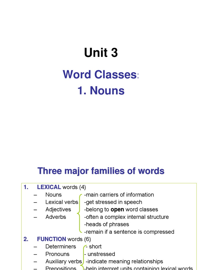 Unit 3.word Classes - Nouns | Download Free PDF | Morphology ...