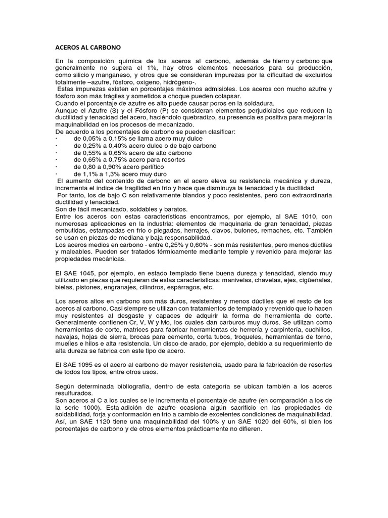 Aceros Al Carbono | PDF | Acero | Procesos industriales