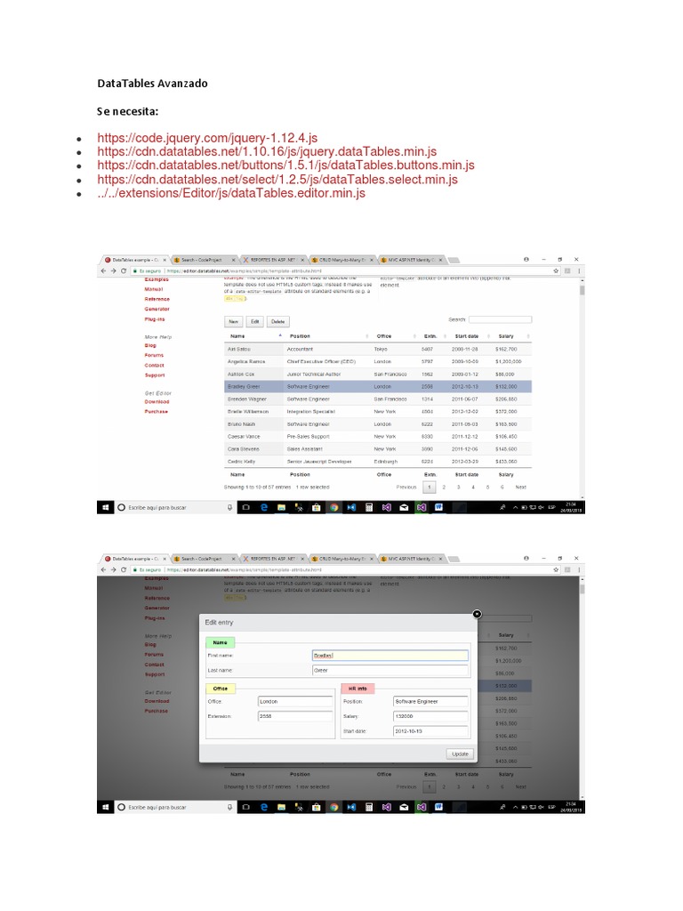 Configuración avanzada de DataTables para editar datos con validación y ...