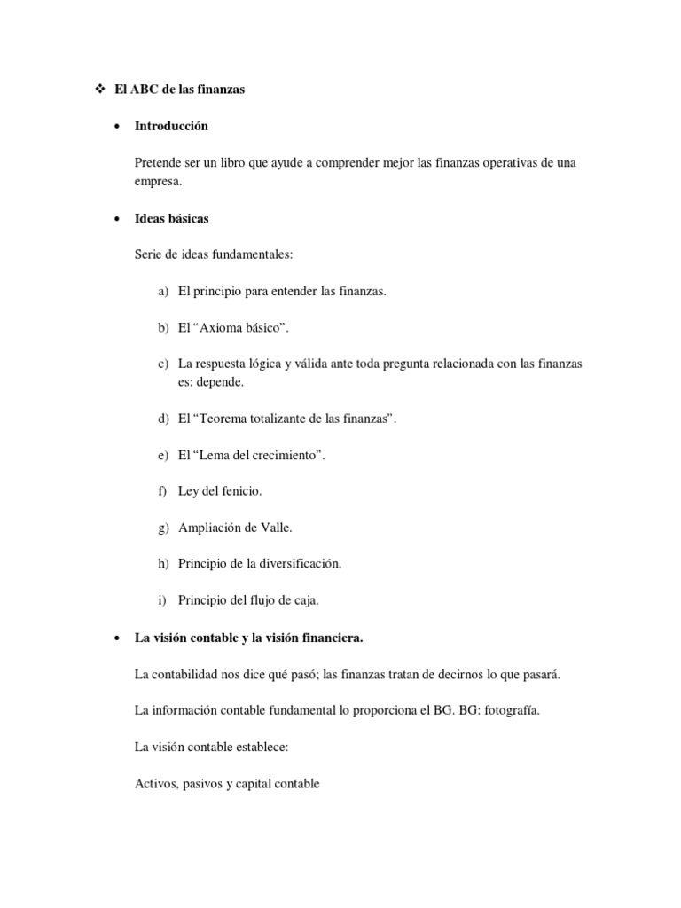 El ABC de Las Finanzas | Descargar gratis PDF | Contabilidad | Inversiones