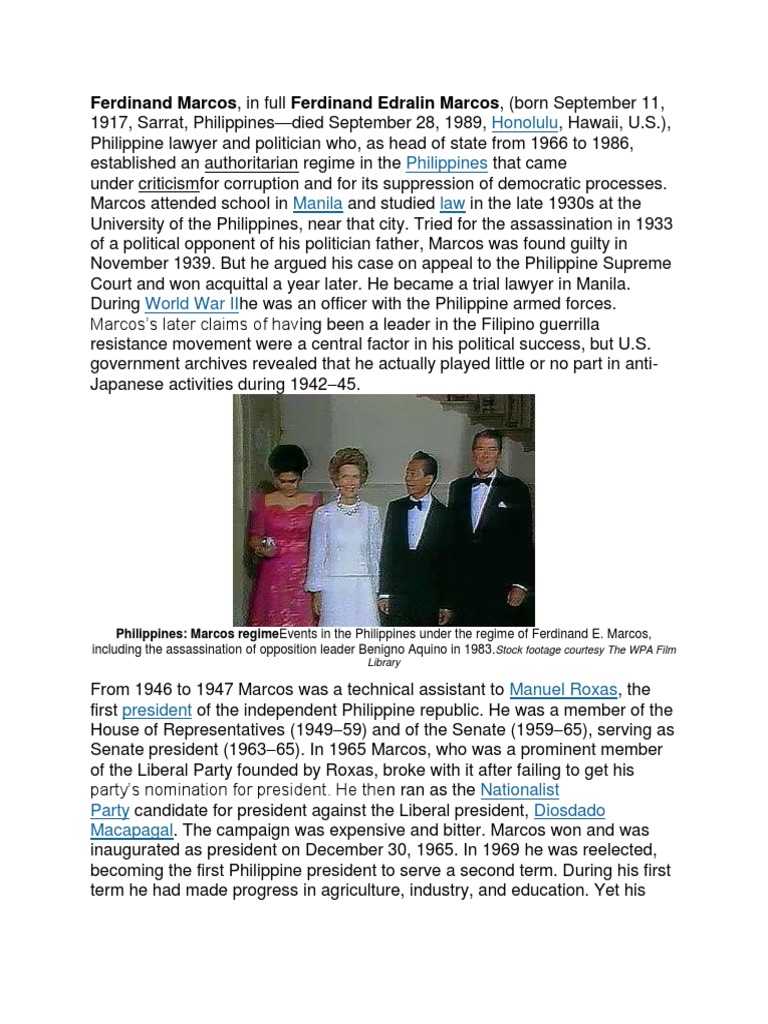 Ferdinand Marcos | PDF | President Of The Philippines | World Politics