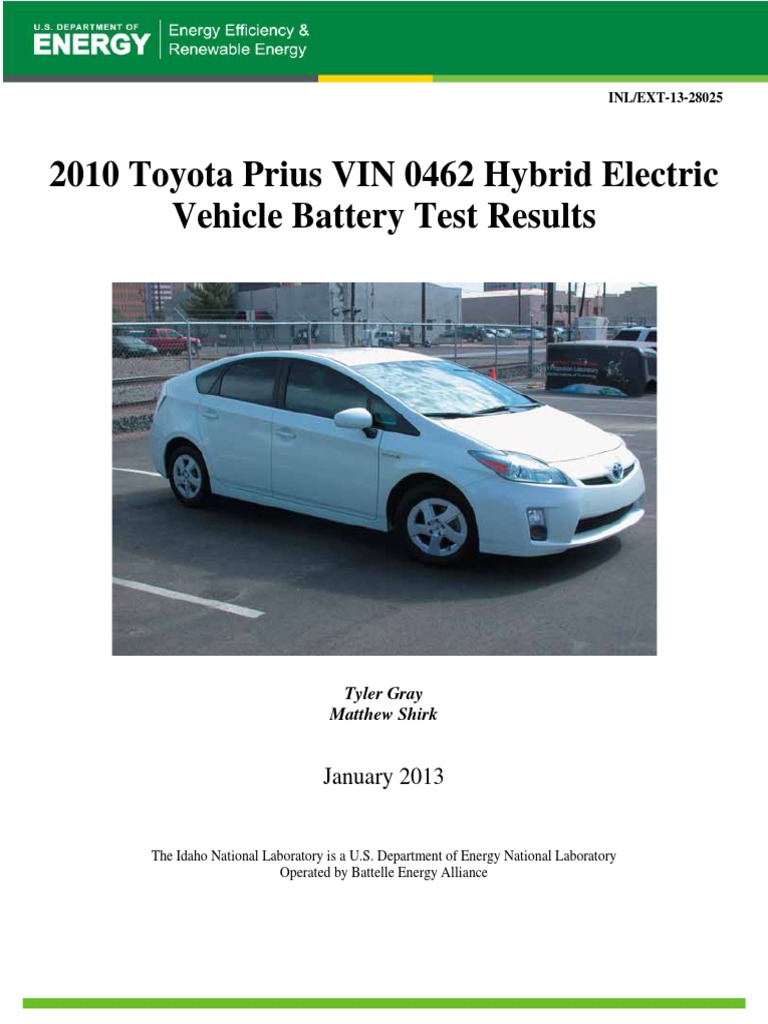 2010 Toyota Prius VIN 0462 Hybrid Electric Vehicle Battery Test Results ...