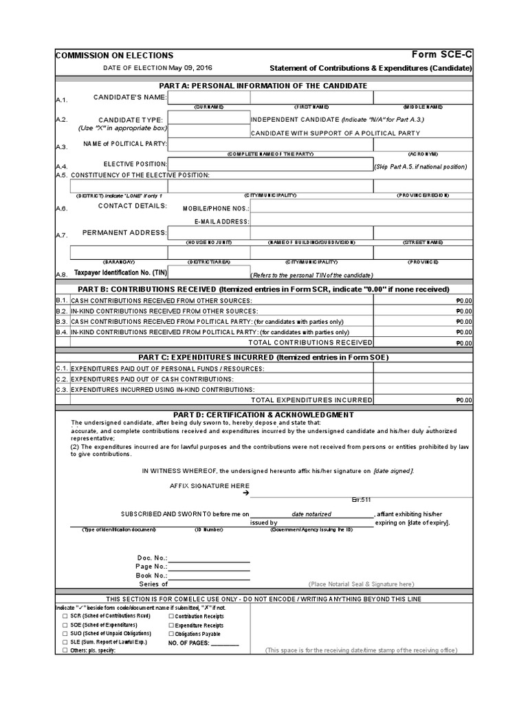 SOCE Forms For Candidates Final | PDF | Affidavit | Notary Public