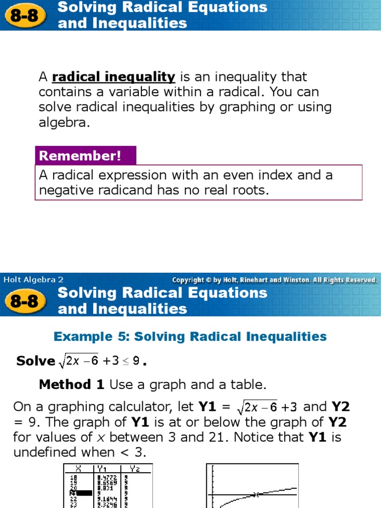 A Radical Inequality Is An Inequality That Contains A Variable Within A ...