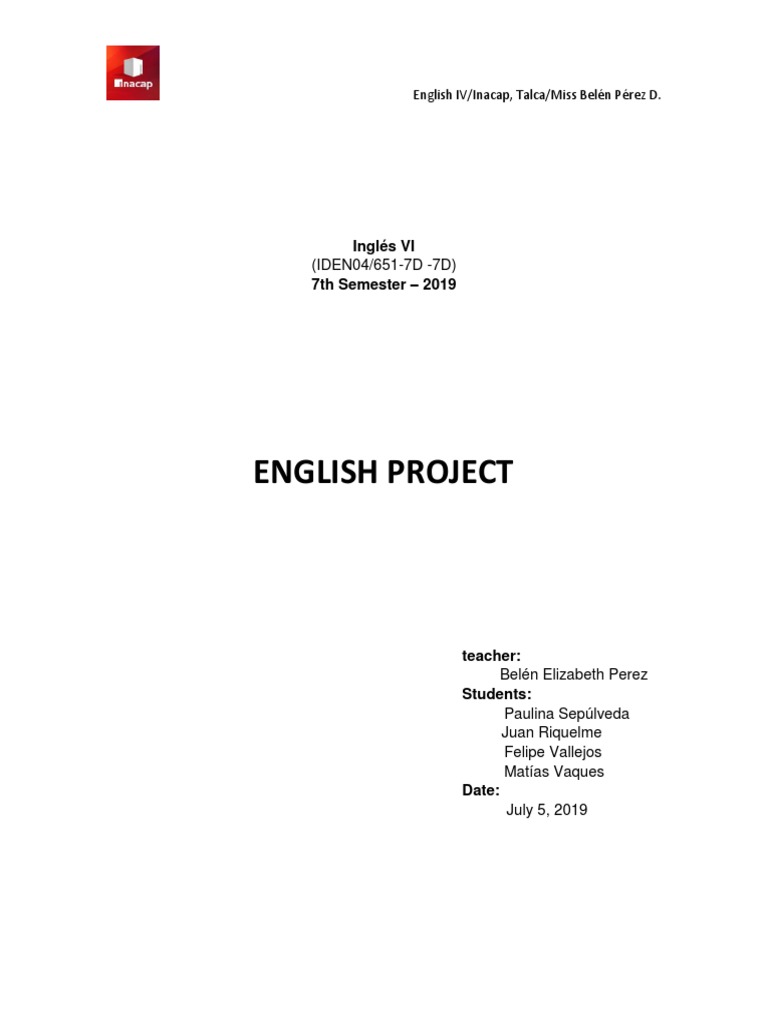 English Project: Inglés VI 7th Semester - 2019 | PDF | Psychological ...