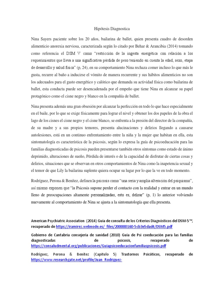 Hipotesis Diagnostica Nina Sayers | PDF | Psicosis | Manual Diagnóstico ...