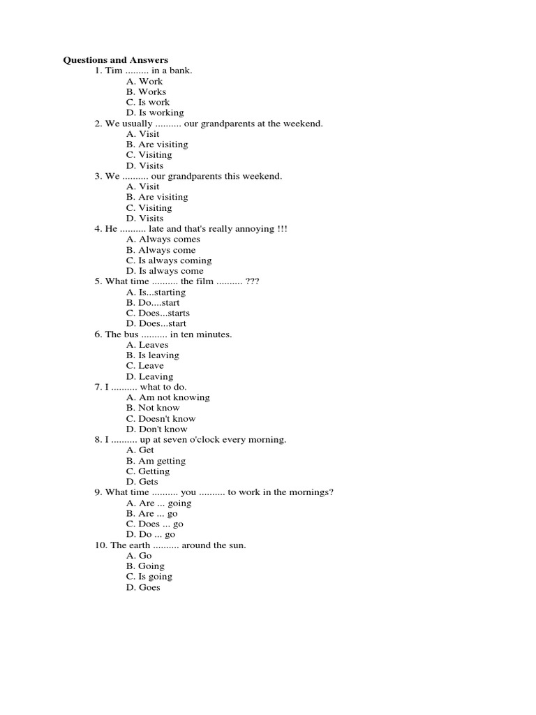 Present Simple Multiple Choices | PDF