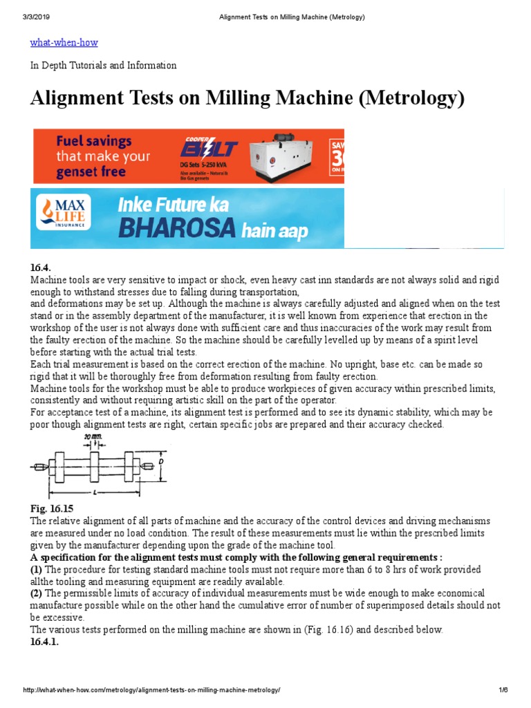 Alignment Tests On Milling Machine (Metrology) | PDF | Machines ...