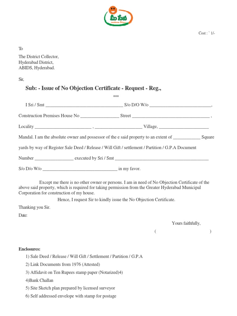 Property NOC Request Template | PDF | Finance & Money Management | Law