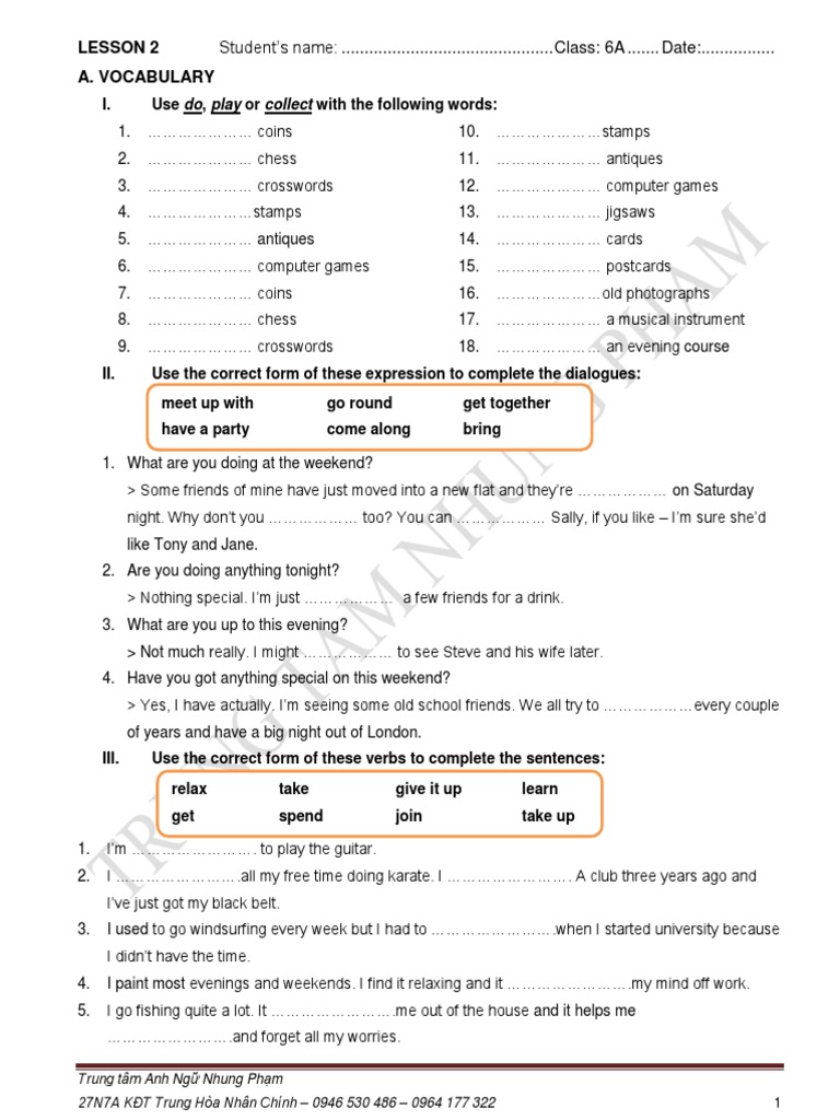 Lesson 2 A. Vocabulary | PDF