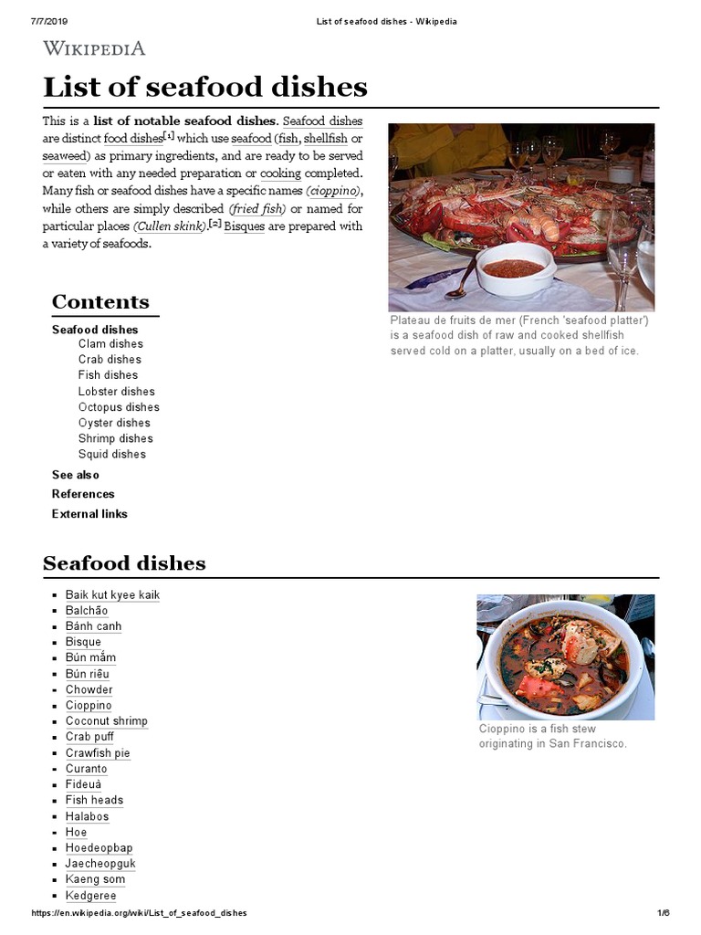 List of Seafood Dishes | PDF | Shellfish | Prepared Foods