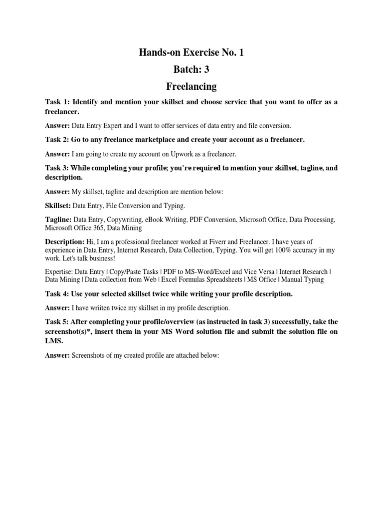 Hands-On Exercise No. 1 Batch: 3 Freelancing | PDF