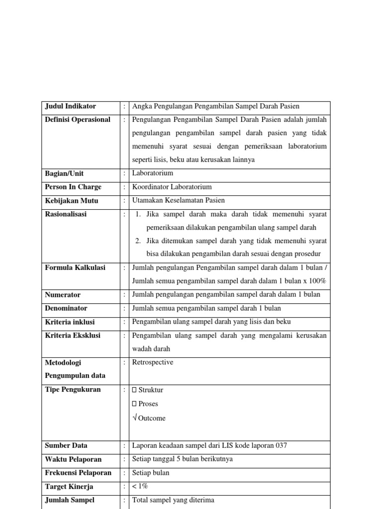 Indikator Mutu Laboratorium RSIA | PDF