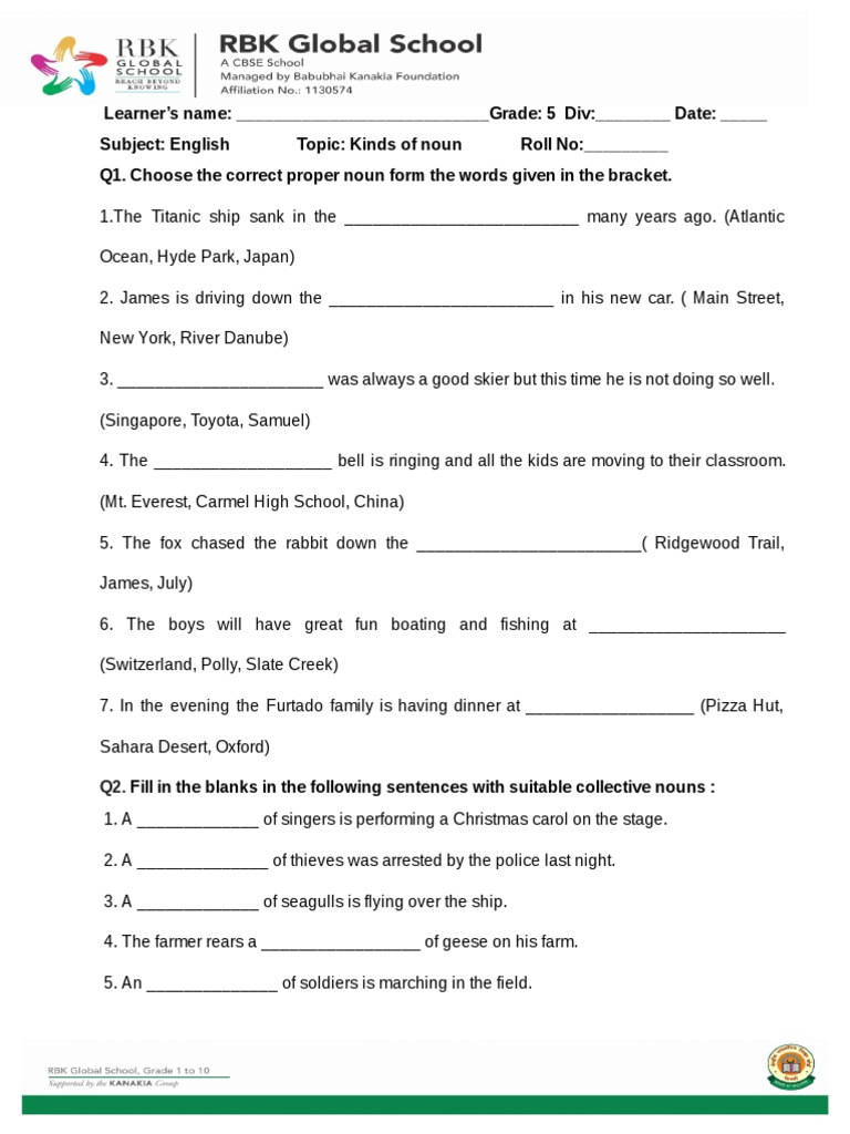 Grade 5 - English Integrated Worksheet - 3 - Google Docs | PDF | Noun ...