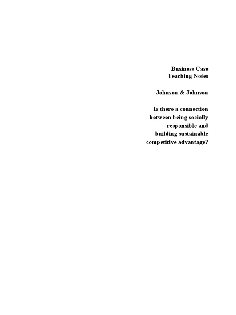 Johnson & Johnson Business Case Teaching Notes - Robert W. Campbell ...
