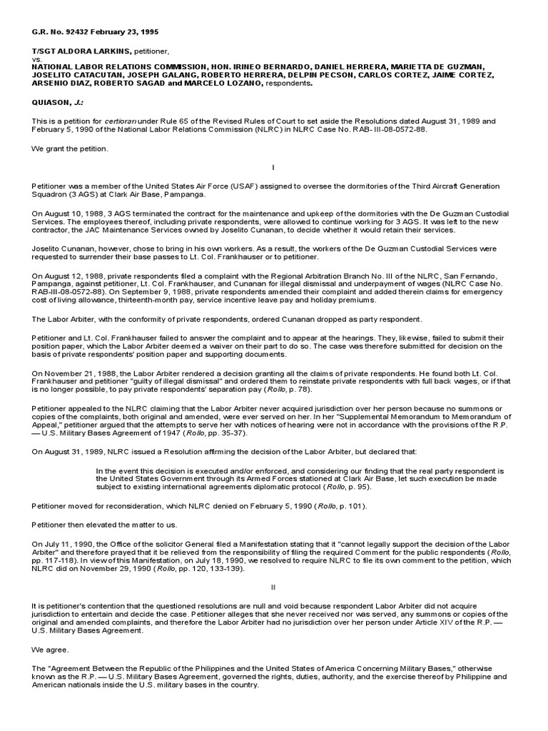 Larkins vs. NLRC 241 Scra 598 | PDF | Summons | Arbitration