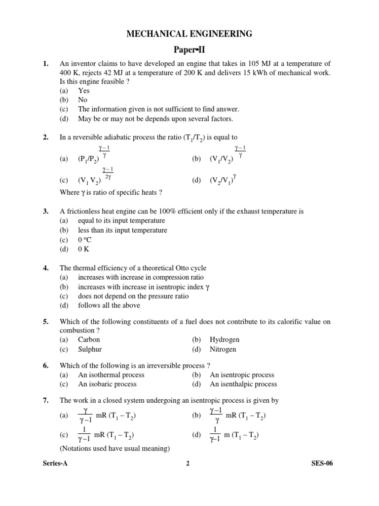 MECHANICAL ENGINEERING Paper-II PDF | PDF | Reynolds Number | Heat