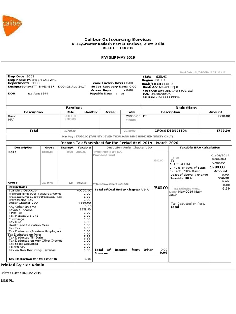 Pay Slip | PDF | Tax Deduction | Taxes