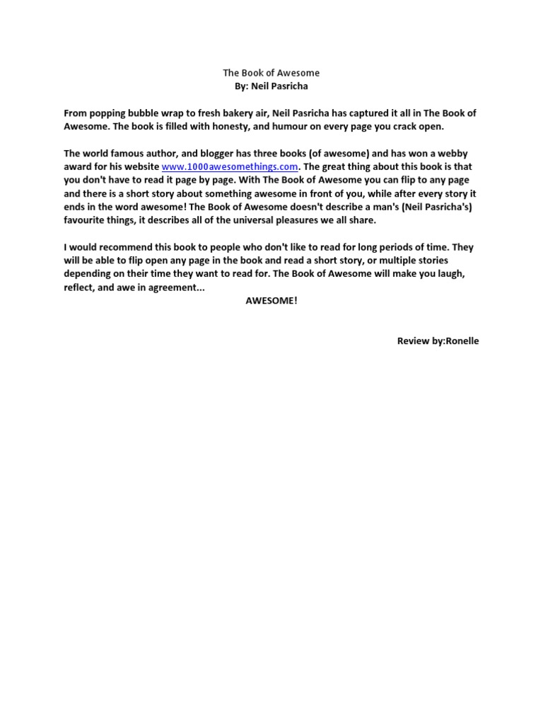 The Book of Awesome Overview | PDF | General Fiction