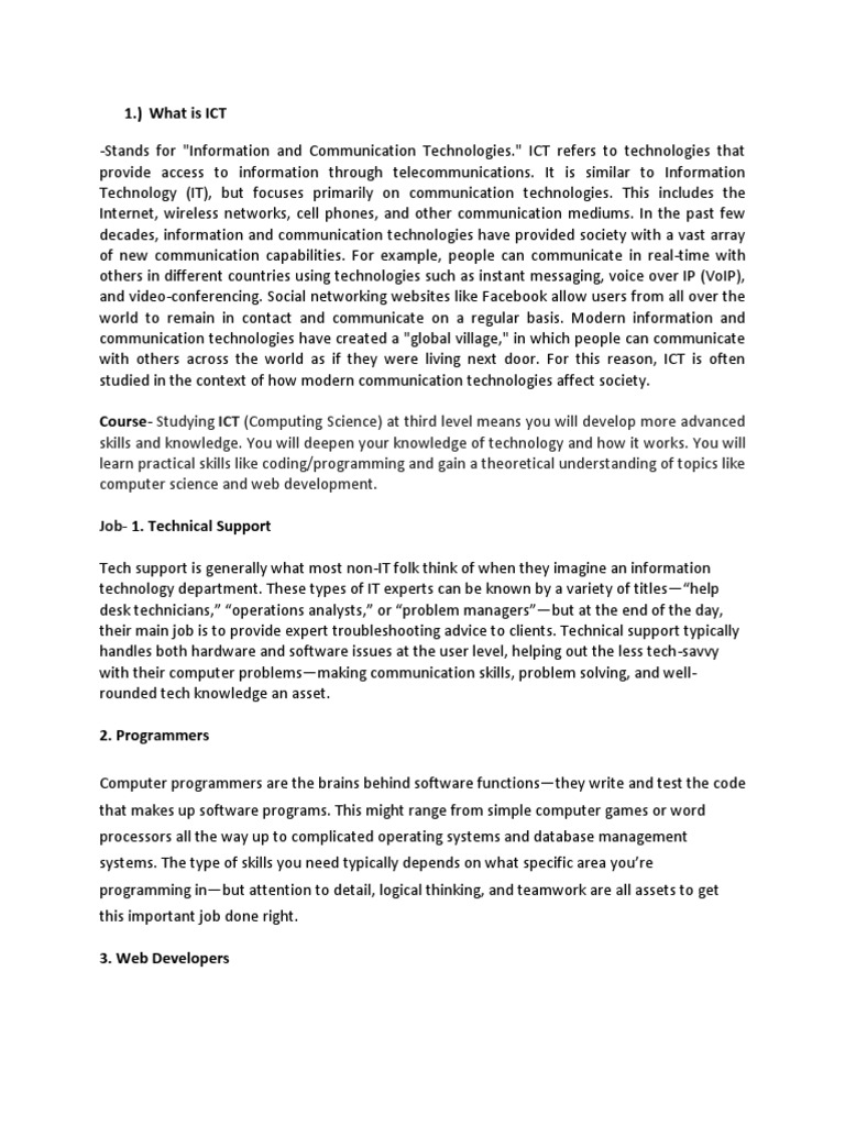 1.) What Is ICT | PDF | Programmer | Technical Support