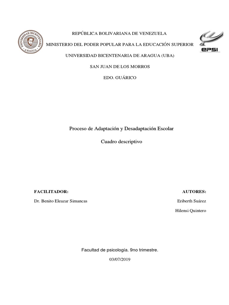 Adaptación y Desadaptación Escolar | PDF | Psique (psicología) | Ansiedad