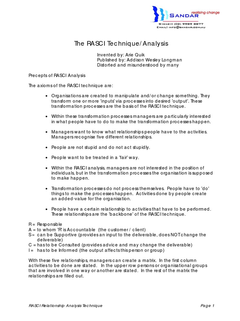 The RASCI Technique/Analysis | PDF | Information | Decision Making