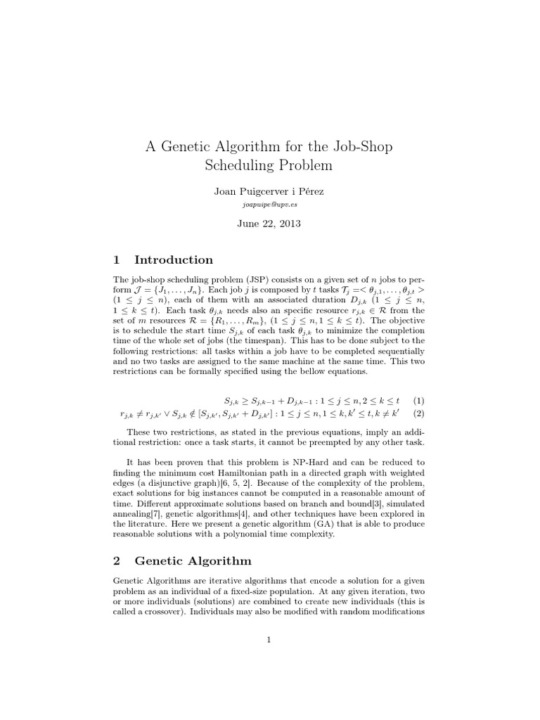 A Genetic Algorithm For The Job-Shop Scheduling Problem: Joan ...