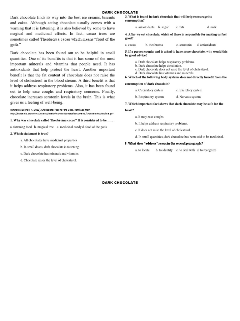 Dark Chocolate Pdf Chocolate Foods